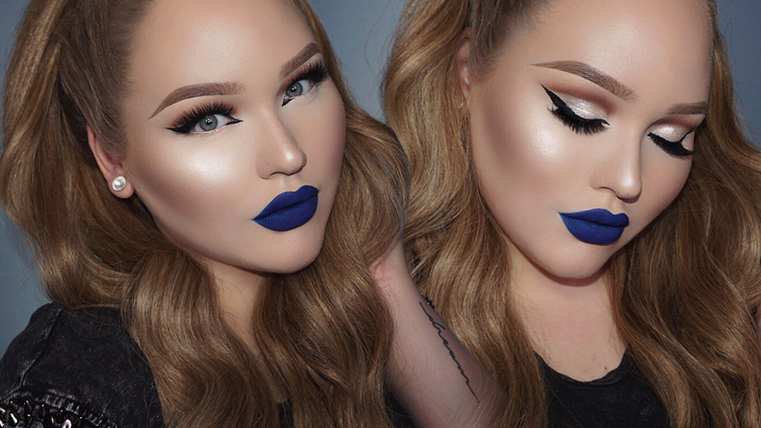 Blue Lipstick Glowy Glam Cut Crease Makeup Nikkietutorials